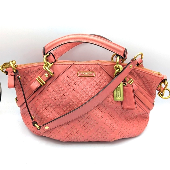 Coach | Bags | Coach Madison Sophia Rose Pink Woven Leather Convertable ...